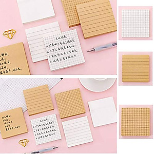 DzdzCrafts Kraft Paper and White Blank Lined Grids Pages 6-Packs 480 Sheets Sticky Notes Notepads Self-Stick Memo Pads