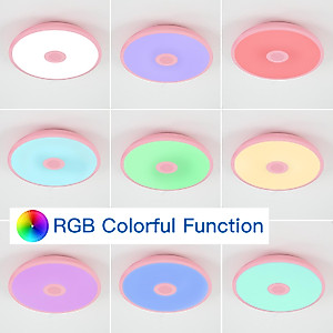 ASALL Pink Waterproof LED Ceiling Light Fixture,Music Ceiling Lamp,with Bluetooth Speaker,11Inch 18W, 2700K-6500K Dimmable RGB Color Changing Light with Remote Control,Suitable for Girls' Room