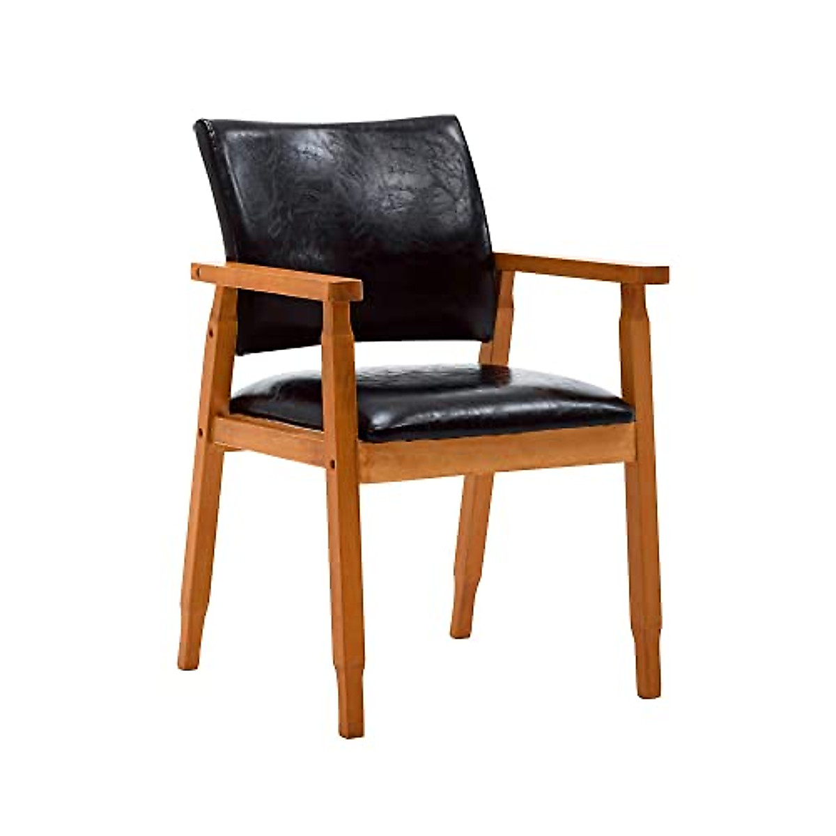 DAGONHIL Modern Walnut Dining Arm Chair Accent Chair Armrests Wooden Chair with Leather Cushion Backrest for Kitchen Dining Room(Pack 1)