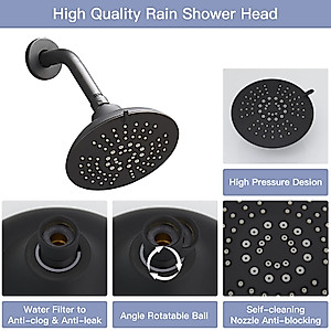 BWE Black Shower Faucet Luxury Rain Mixer Shower Combo Set Wall Mounted Shower Kit Rainfall Shower Head System Rough-in Valve Body and Trim Included