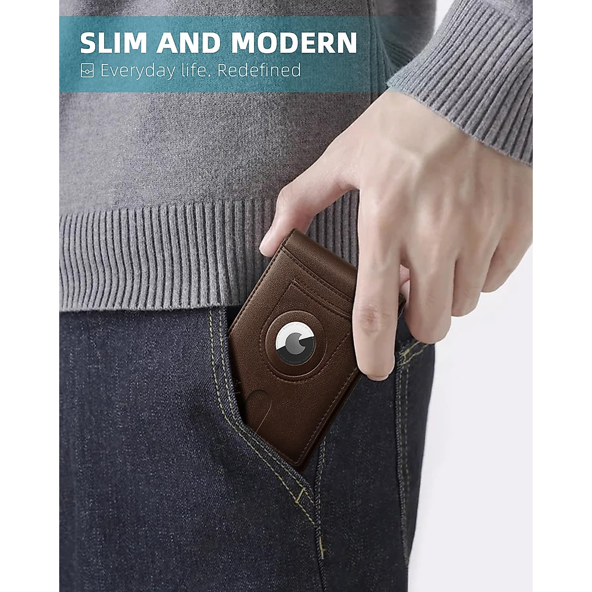 Zitahli Airtag-Wallet-Mens-Slim-RFID Blocking Wallet Leather with Money Clip Air Tag Wallet Card Holder Bifold Gifts for Men