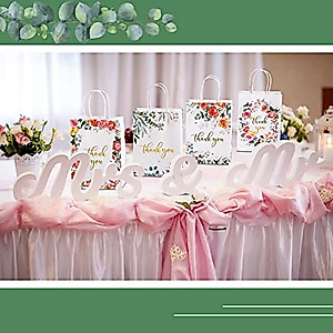 Nezyo 24 Pcs Floral Design Small Thank You Bags with Gold Foiled Printed Thank You Party Bags with Handles White Kraft Paper Bags Party Favor Bags for Wedding Birthday Baby Shower, 8.27x5.91x3.1''