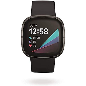Fitbit Sense Health & Fitness Smartwatch W/ GPS, Bluetooth Call/Text, Heart Rate SpO2, ECG, Skin Temperature & Stress Sensing (S & L Bands, 90 Day Premium Included) International Version (Graphite)