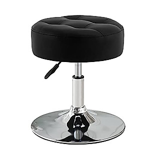 Furniliving PU Leather Vanity Chair, 360° Swivel Makeup Chair Adjustable Height Vanity Stool for Makeup Room, Round Modern Ottoman Stool Chair, Small Stool for Living Room, Bedroom, Black