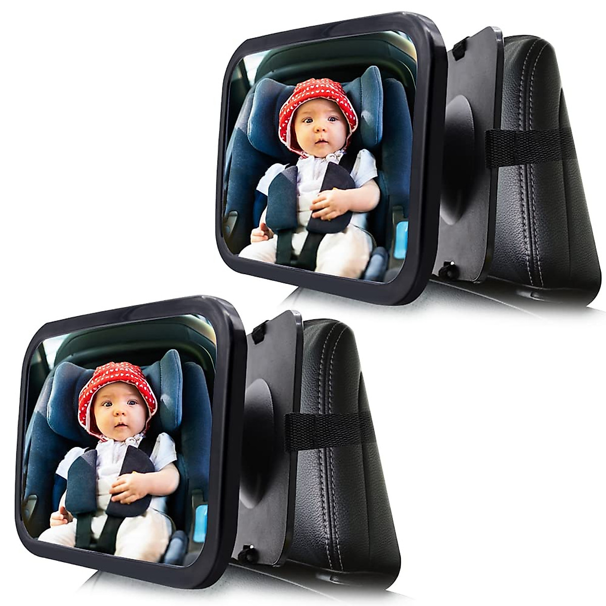 Baby Car Mirror, 2 Pack Large Safety Car Seat Mirror, Baby Car Seat Mirror for Rear Facing Infant Child with Wide Crystal Clear View, Rear View Mirror