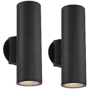 Possini Euro Design Ellis Modern Contemporary Outdoor Wall Light Fixtures Set of 2 Black Aluminum 11 3/4" Glass Lens for Exterior House Porch Patio Outside Deck Garage Yard Front Door Garden Home