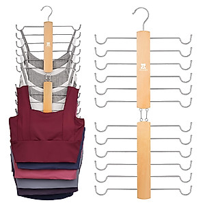 ZEDODIER Tank Top Hanger，Wooden Bra Organizer for Closet, Maximum 12 Storage Capacity, Top 360° Rotation, Hanging Space Saving Hook for Tank Tops, Sport Bras, Camisoles, Lingeries