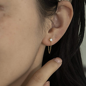 Chain Earrings Cubic Zirconia Earrings Studs Sterling Silver Cubic Zirconia Butterfly Leaf Chain Earrings for Women Dangle Earrings for Women (CZ_3mm_Gold)