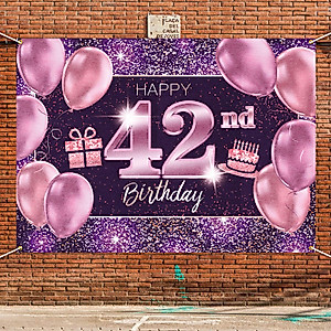PAKBOOM Happy 42nd Birthday Banner Backdrop - 42 Birthday Party Decorations Supplies for Women - Pink Purple Gold 4 x 6ft