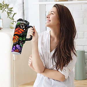 Bokkoy Big Orange Butterfly 40 oz/30 oz Tumbler with Handle and Straw Stainless Steel Tumbler with Lid Reusable Vacuum Insulated Cup