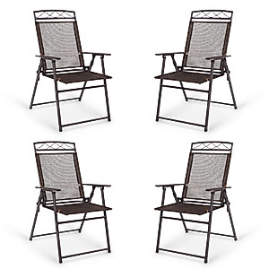 Tangkula Set of 4 Patio Folding Chairs, Foldable Patio Chairs Sling Chairs for Backyard Poolside Balcony, Portable Camping Chair Lawn Chair Outdoor