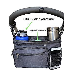 Booyah Stroller Detachable, Non Slip, Insulated Organizer Cup Holder fits hydroflask.
