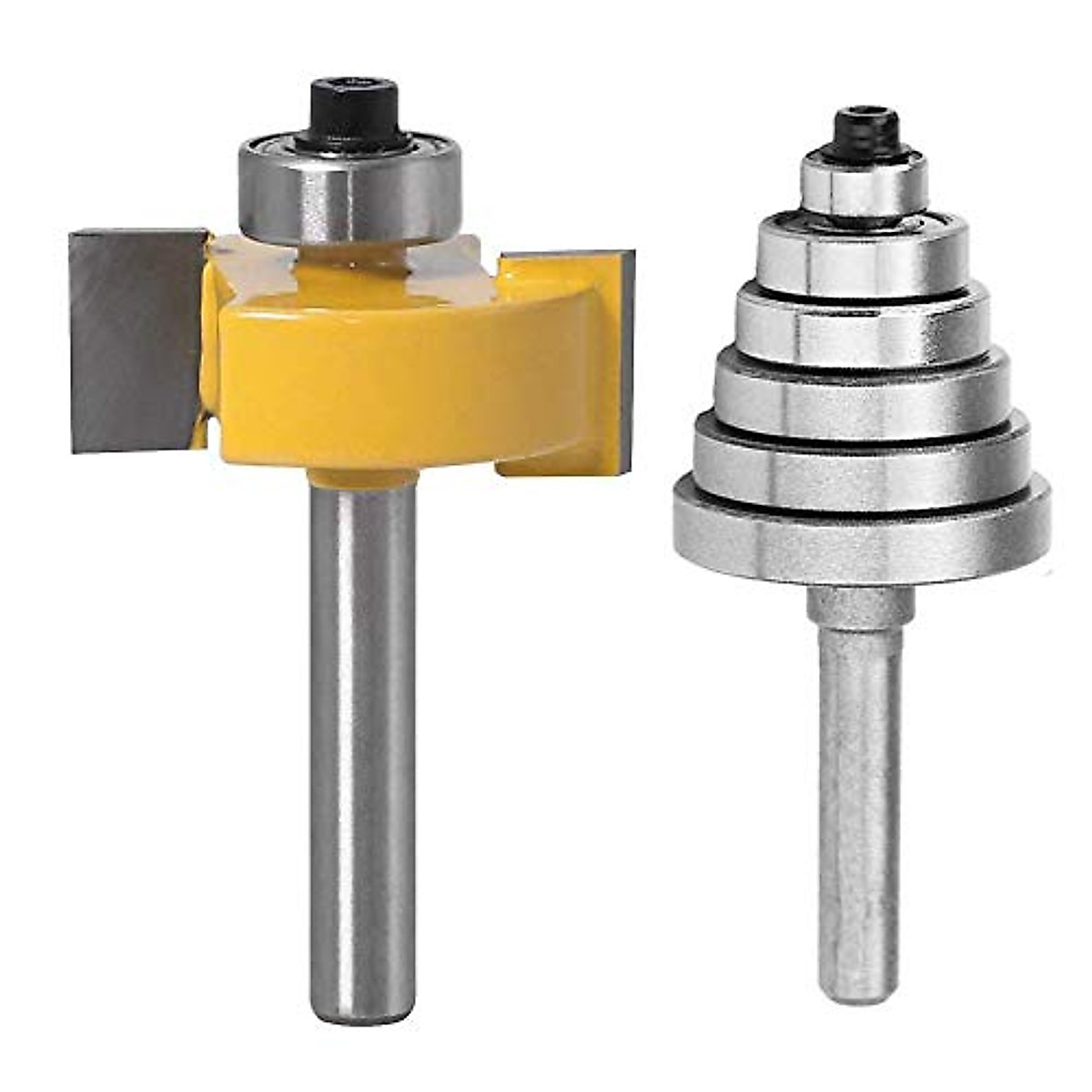 Eyech 1/4 Inch Shank Rabbet Router Bit Set with 6 Bearings Rabbeting Router Bit Bearings Set for Multiple Depths 1/8", 1/4", 5/16", 3/8", 7/16", 1/2"
