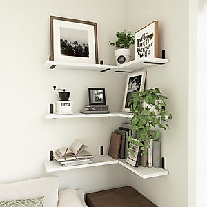 WOPITUES Floating Shelves Set of 6, Wood Floating Wall Shelves for Wall Decor, Bathroom Shelves, Book Shelves for Living Room-Modern White