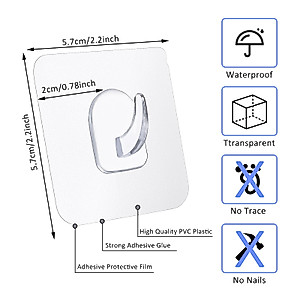 Gjinxi 30PCs Clear Adhesive Wall Hooks for Hanging, Transparent Sticky Hooks for Wall No Damage, Acrylic Self Adhesive Utility Hooks Siding Heavy Duty Hook for Kitchen Bathroom Shower Bedroom Office