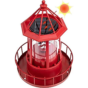 LED Solar Powered Lighthouse, 360 Degree Rotating Lamp Courtyard Decoration Waterproof Garden Smoke Towers Statue Lights for Outdoor Patio Garden Pathway