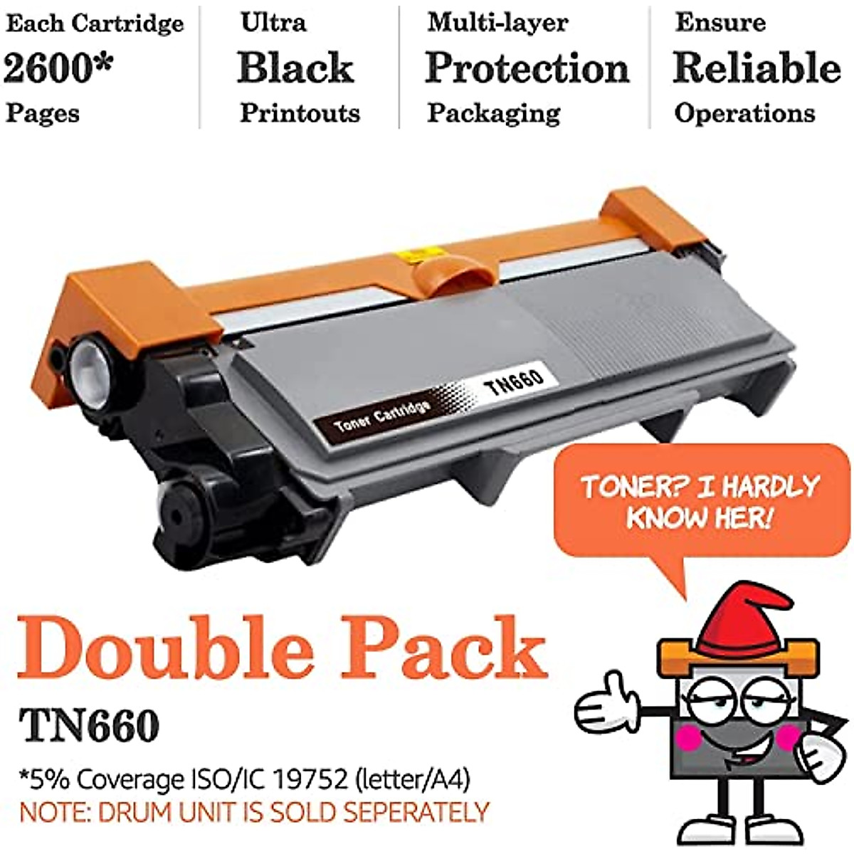 TONERNEEDS TN 660 Toner Cartridge - Black Ink Replacement Cartridges for TN660 & TN630 - High Yield Use - Compatible with Brother Printer HL-L2300D, HL-L2340DW, MFC-L2680W, MFC-L2740DW - (Pack of 2)