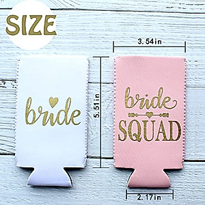 PartyGifts&Beyond 10Packs Bridesmaid Can Cooler, Bride Squad Can Sleeve for Bachelorette Party Decoration Slim Can Koozies(Pink)