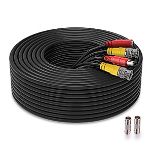 WILDHD 200ft Bnc Cable All-in-One Siamese Video and Power Security Camera Cable, Extension Wire Cord with 2 Female Connectors for All Max 5MP HD CCTV DVR Surveillance System (200ft Cable, Black)