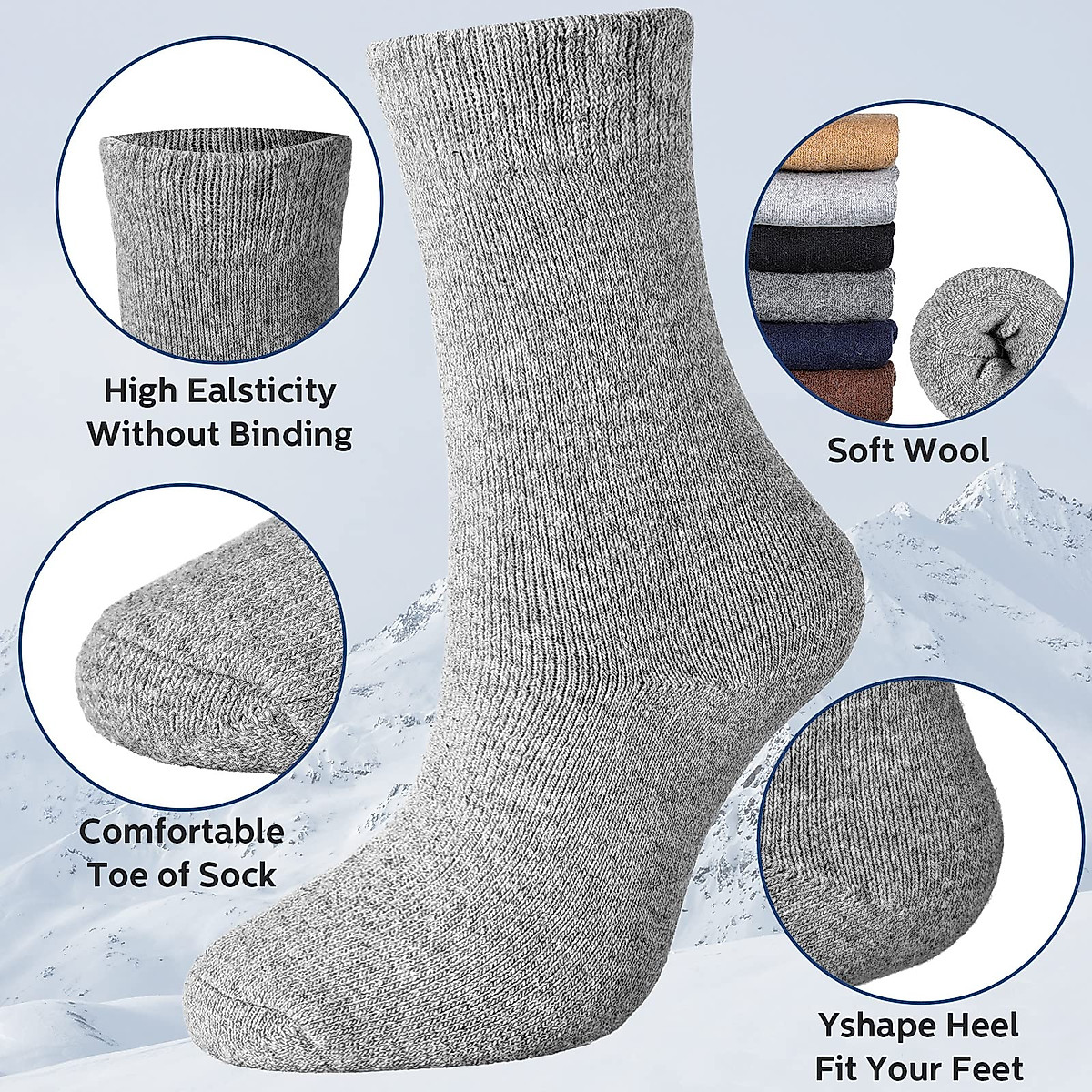 Kenning Pairs Men Heavy Thick Wool Socks Soft Warm Winter Socks Heavy Boot Thermal Socks for Men Cozy Winter Crew Socks for Cold Weather Hiking One Size