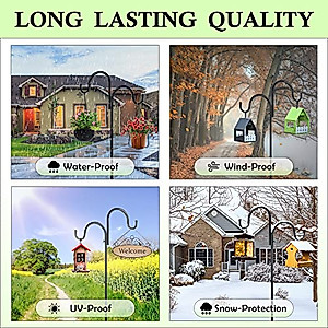 KENNEDICH Double Shepherds Hooks 2 Pack Bird Feeder Holder 63"/47"/32" Adjustable, Heavy Duty Outdoor Hummingbird Feeder Stand Pole Shepherd Hooks for Hanging Plant Baskets,Lanterns,Wedding Decor