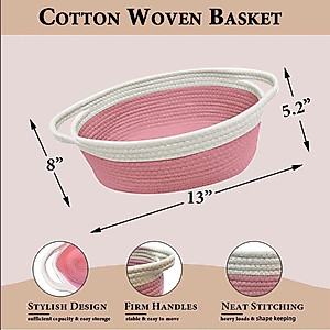 GIFTEXPRESS Pink & White Woven Basket - 13" x 8" x 5" Cotton Rope Organizing Baskets for Baby Items or Cat & Dog Toys - Cute Soft Gift Storage Bin w/Handles