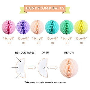 LITAUS, Birthday Decorations, NO DIY - Pack of 17 | Macaron Happy Birthday Banner, Honeycomb Balls, Swirls, Garland | Happy Birthday Decorations | Birthday Party Decorations