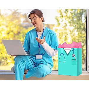 WHATSIGN Nurse Graduation Gifts Bag,Nurse Doctor Graduation Gift Bag,13" Large Gift Bag with Tissue Paper and Card for Nurse Doctor Medical School Graduate,Occupational Therapist,Nurses Party Supplies