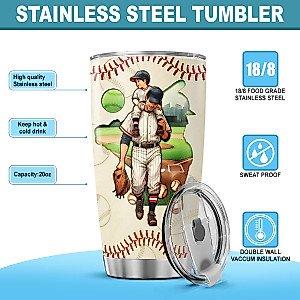 JENOIS For Cup Fathers Tumblers Day Women Coffee, Tumbler 20 Oz With Lid And Straw, Baseball Gifts, Baseball Player Dad