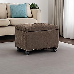 J.C.UP Upholstered Tufted Storage Ottoman, Storage Ottoman Footstool with Safety Hinge Button-Tufted Seat, Storage Bench for Bedroom Living Room Storage Toy Box(Brown-Fabric)