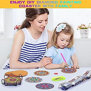 10 Pcs Diamond Painting Coasters with Holder, Mandala DIY Diamond Art Coasters Kits for Adults Kids Beginners Art Craft Supplies