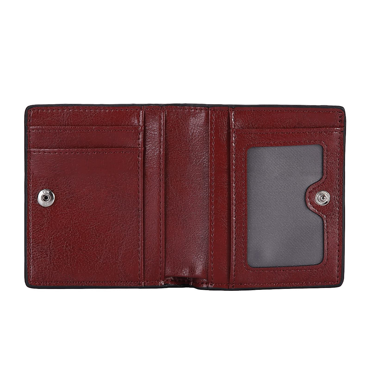 AGBIADD Women's RFID Small Compact Bifold Pocket Wallet Card Holder Organizer Pocket Ladies Mini Purse with id Window (Wax wine red)