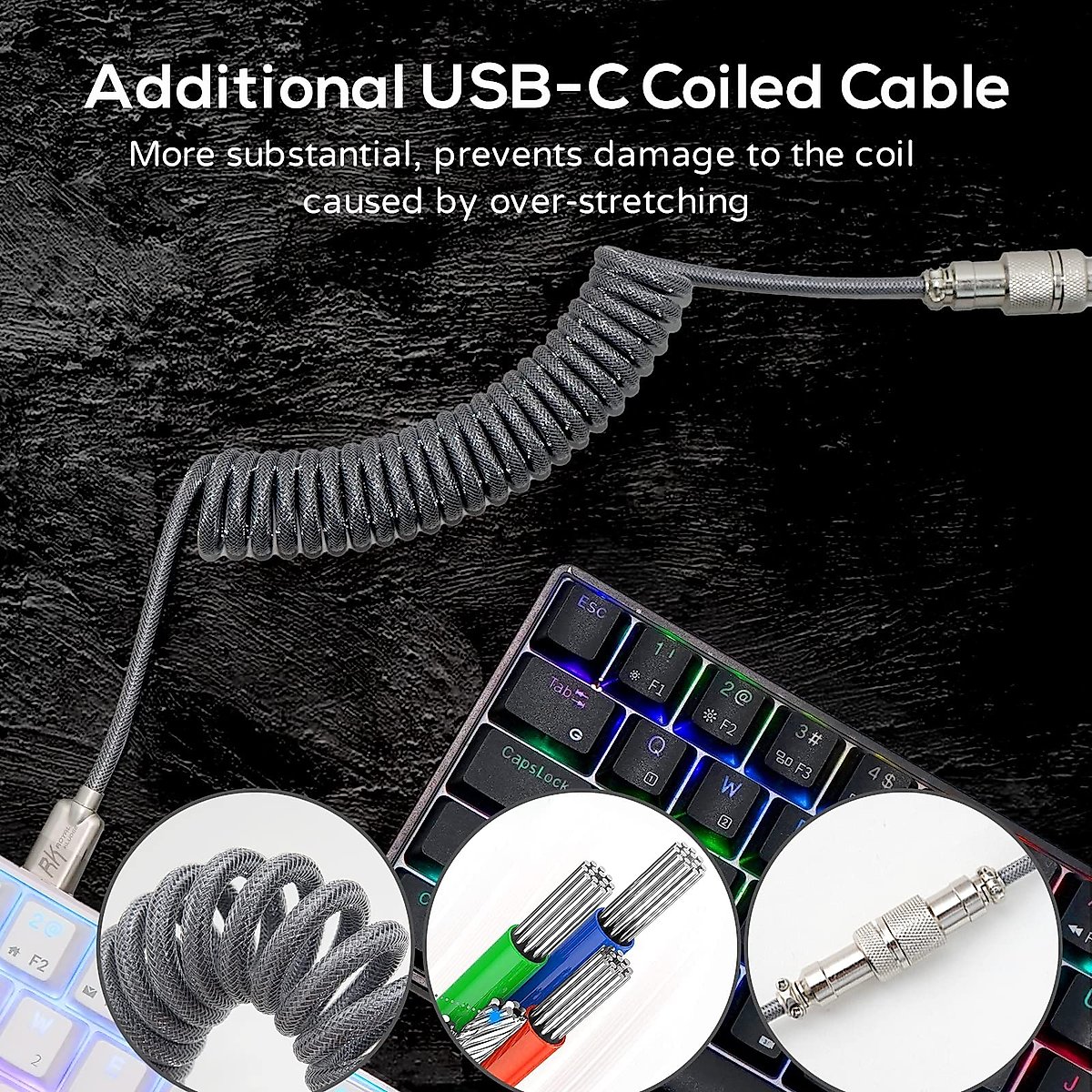 RK ROYAL KLUDGE RK61 60% Mechanical Keyboard with Coiled Cable, 2.4Ghz/Bluetooth/Wired, Wireless Bluetooth Mini Keyboard 61 Keys, RGB Hot Swappable Red Switch Gaming Keyboard with Software - White