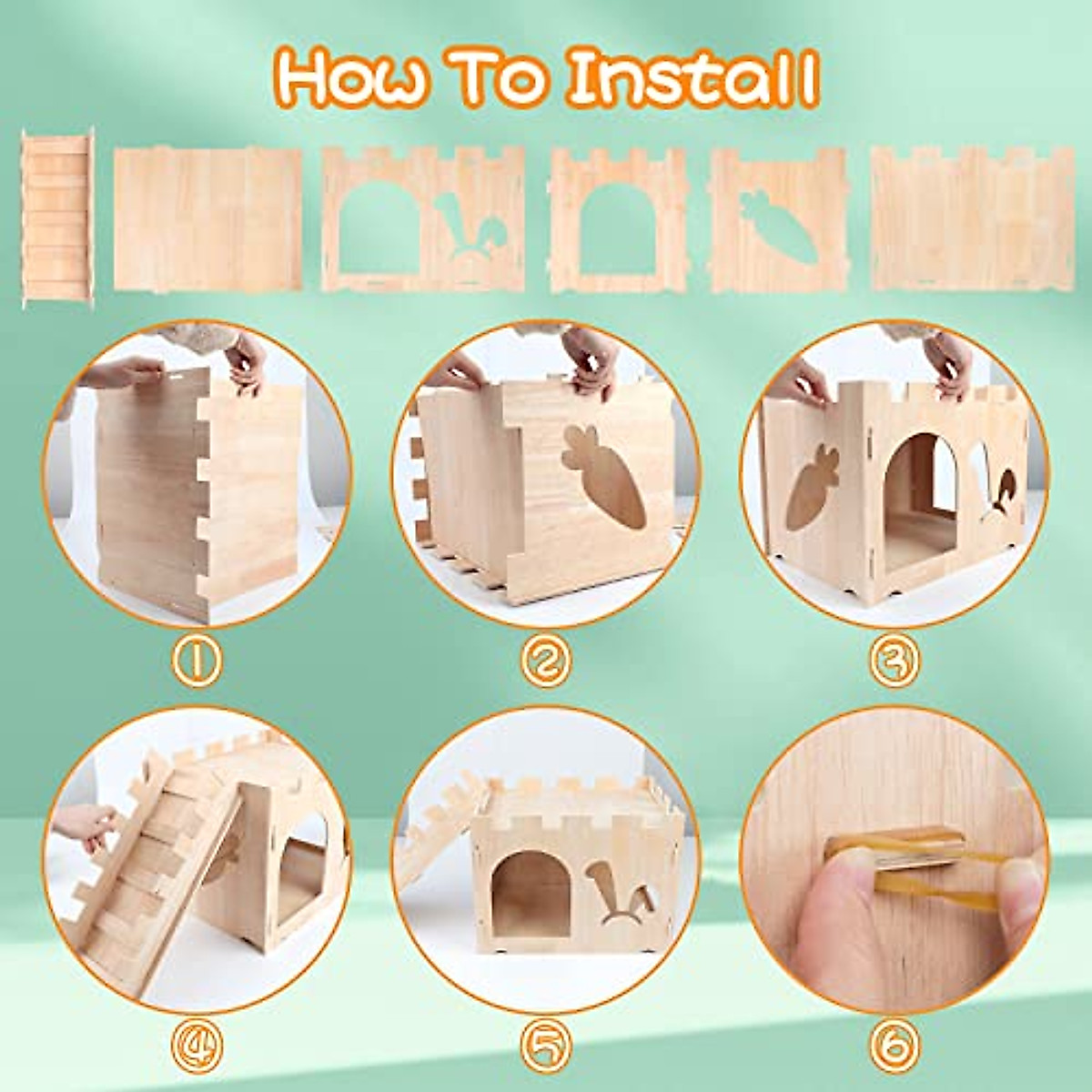 BWOGUE Extra Large Wooden Rabbit Castle Bunny House and Hideouts Detachable Small Animal Play Hideaway Hut for Indoor Adult Rabbit Guinea Pig Chinchilla Habitat