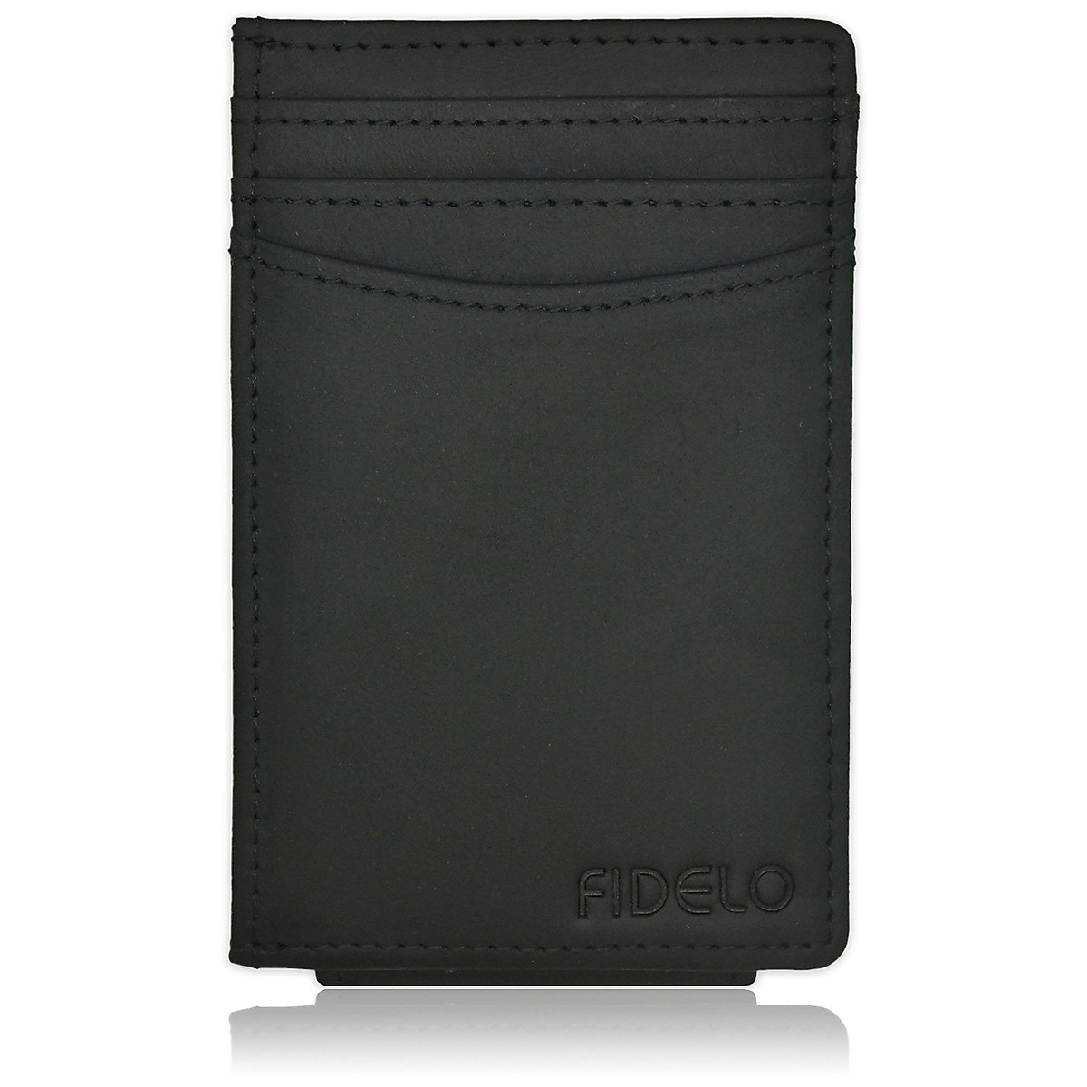 Fidelo Minimalist Wallet For Men - Slim Card Holder Wallet With a Powerful Magnetic Money Clip & RFID Blocking. This Pocket Clip Wallet is Made Out Of Full Grain Genuine Leather - Crazy Horse Black