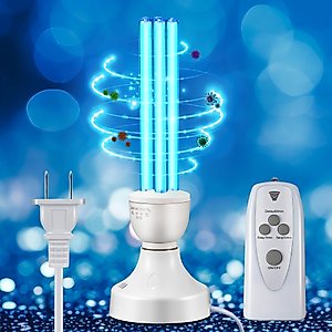 Qualirey 25 Watt UV Light Sanitizer, UVC Lamp with E27 Base and Remote Control, UV Light Bulb for Basement/Bedroom/Kitchen, with Ozone