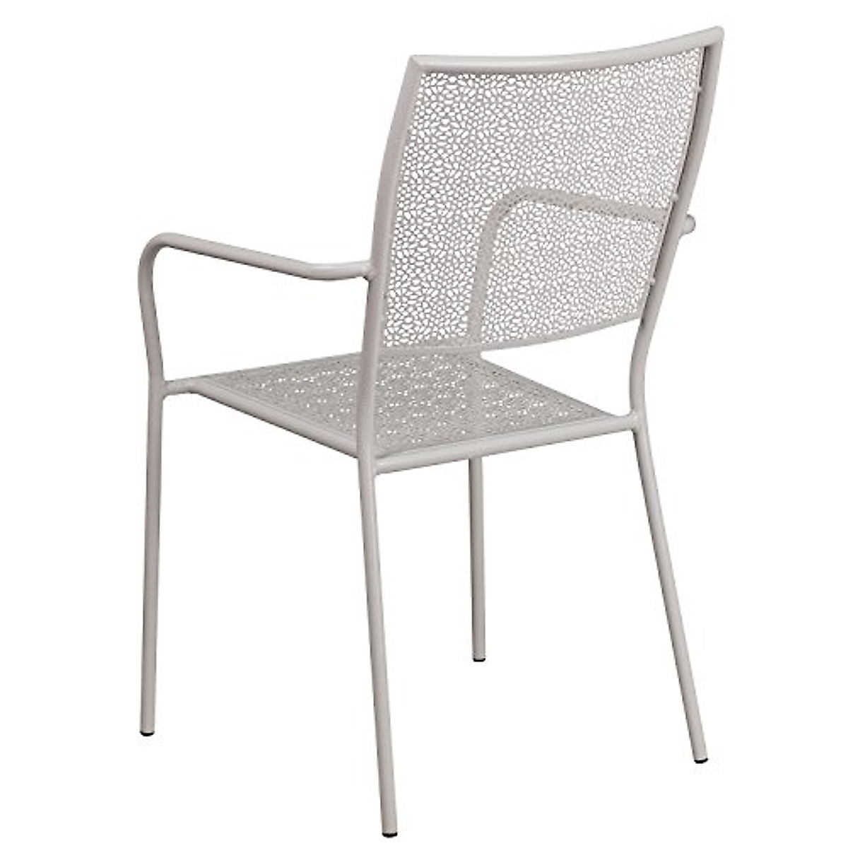 Flash Furniture Commercial Grade Light Gray Indoor-Outdoor Steel Patio Arm Chair with Square Back
