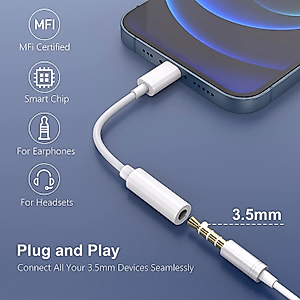 Veetone 3.5mm AUX Headphone Adapter, Lightning to 3.5mm, CSR Smart Chip, Stable Connection, Fast Transmission, Wide Signal Range, Supports 48 KHz, 26-bit Audio, HD Audio Decoding