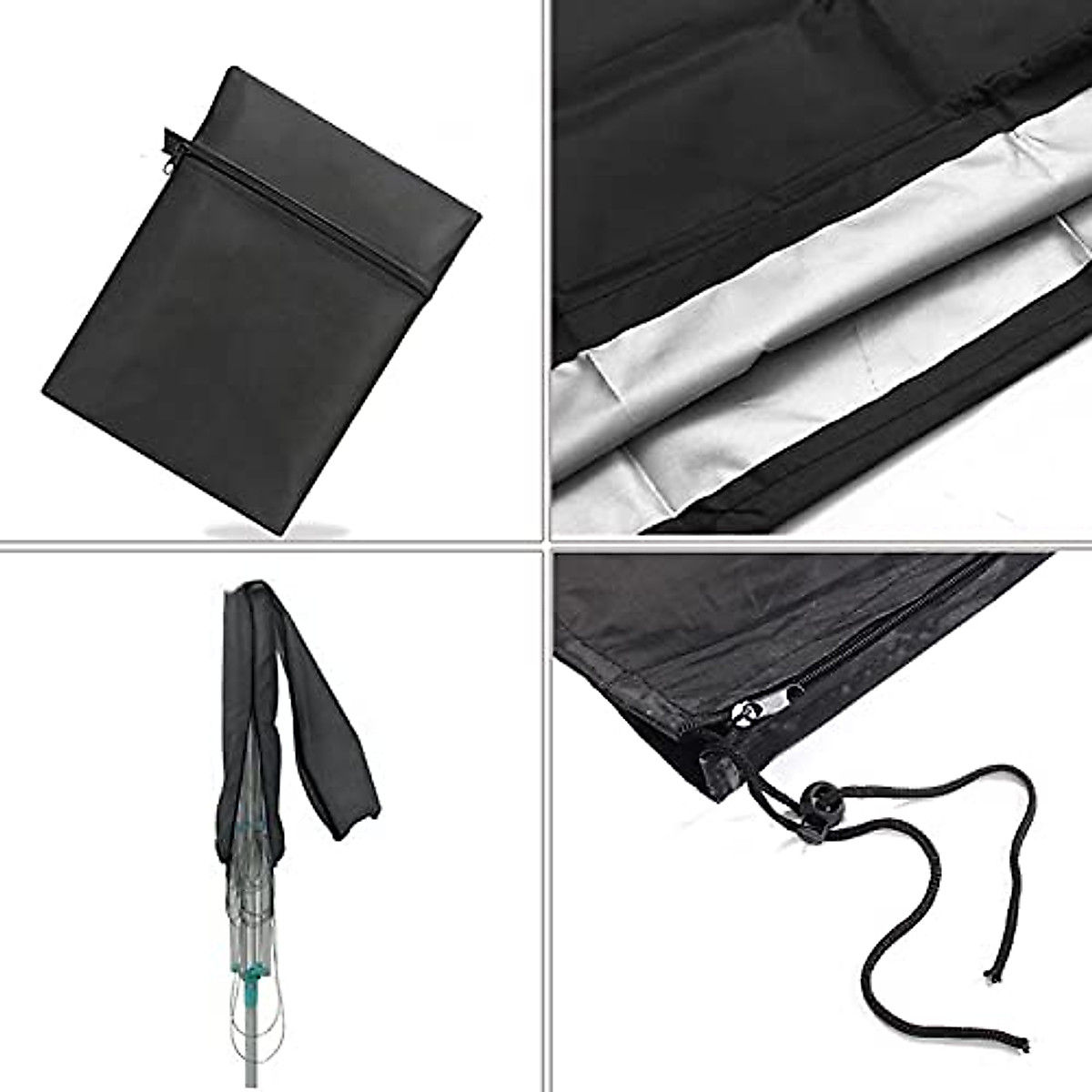 FUFRE Outdoor Umbrella Drying Rack Cover, Waterproof Clothes Drying Rack Cover Rotary Airer Cover with Zipper Drawstring, Clothes Line Protective Cover for Outdoor Garden Courtyard (Black)