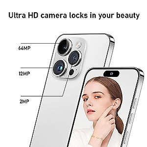 WV LeisureMaster A14pro Max Unlocked Phone, 6+256GB Android 13.0 Smartphone, 6.82-inch HD Screen, Dual SIM, Dual Standby, 6000 mAh Battery, 64MP Camera, 2796 * 1290 Resolution 5g Phone（White）