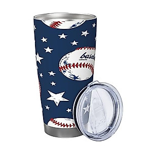 AYCZN Vintage Baseball Star 20 OZ Tumbler Stainless Steel Travel Coffee Mug, Sport Ball Insulated Water Bottle with Lid and 2 StrawsLeakproof Thermal Cup