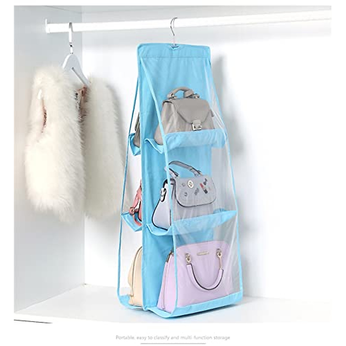 DCVFRQ Double-Sided Six-Layer Bag Hanging Bag Non-Woven Hanging Handbag Storage Hanging Bag Bag Storage Bag 140g Integrated Structure, Gray