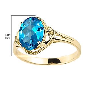 Modern Contemporary Rings 14k Yellow Gold December Birthstone Genuine Oval Blue Topaz Gemstone Solitaire Ring - Size 8-3/4