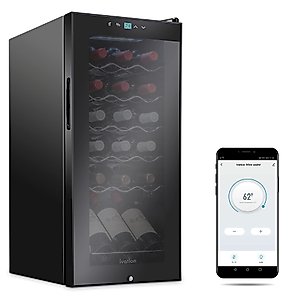 Ivation 18 Bottle Compressor Wine Cooler Refrigerator with Wi-Fi Smart App Control Cooling System | Large Freestanding Wine Cellar Fridge For Red White Champagne or Sparkling, Black Glass Door & Lock