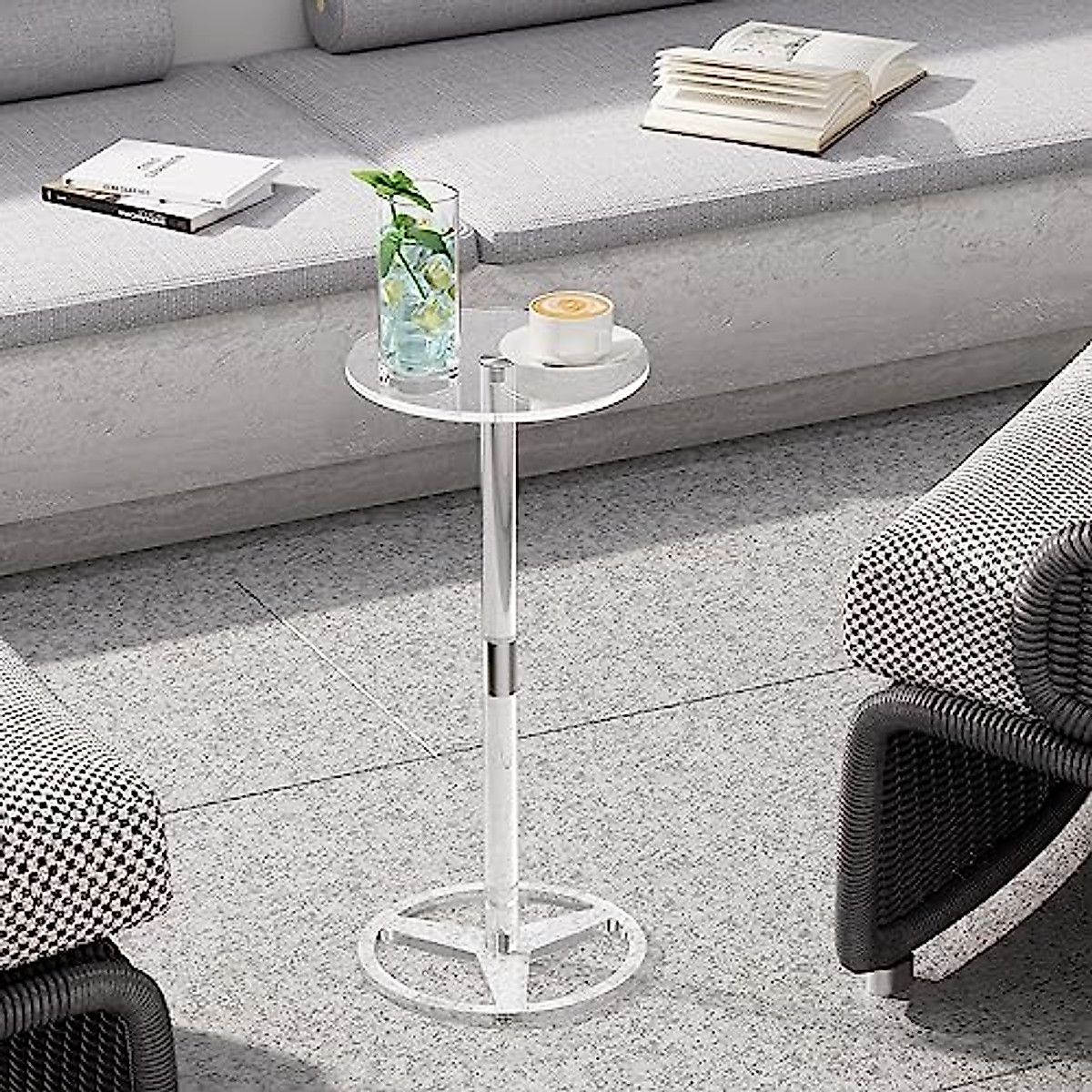 invisibiliter Small Acrylic Drink Table, Clear Side Table for Small Space, 10 Inches Round Modern End Table for Living Room, Bedroom, Balcony, Bathroom, and Home Office