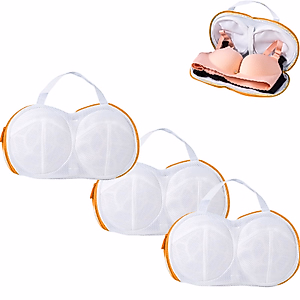 3Pcs Bra Wash Bags for Laundry Lingerie Underwear Brassiere Bag Set for Washing Machine With Zipper Women Delicates Yellow (A to C Cup)