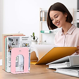 Book Ends Bookends for Shelves Heavy Duty Non-Skid Bookend Metal Book Stopper to Hold Books/Movies/CDs/Video Games Pink 4.6 x 5.7 x 5.9 in 2 Pair/ 4Piece