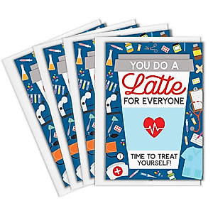 Tiny Expressions – Medical Appreciation Coffee Gift Card Holders (4 Pack) | Set of 4 with Envelopes | Hospital Themed 5"x7" Gifts for Nurses, Doctors, Medical Assistants & Employees | Made in USA