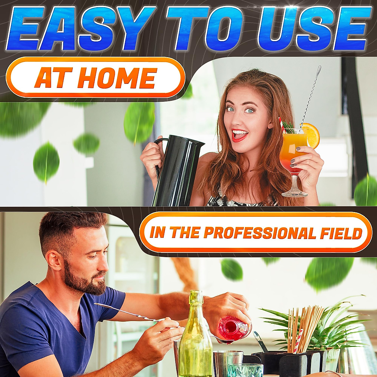 4Pcs Bar Spoon Cocktail Mixing Spoon - 12" Drink Mixer Metal Spoons Cocktail Stirrers Long Spoons for Stirring Spoons Set Cocktail Spoon Long Handle - Christmas Cocktail Mixers Long Spoon Bar Spoons