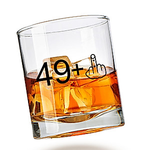 49+1 50th Birthday Whiskey Glass - Funny Whiskey Glasses and Bourbon Gifts for Men - Ideal Stocking Stuffer, 50th Birthday Gift for Him, or Anniversary Present for Husband - Printed in the USA